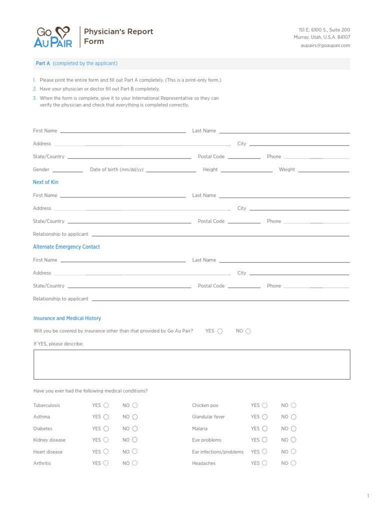 Physician's Report Form: Part A (Completed by The Applicant) 1. 2. 3 ...