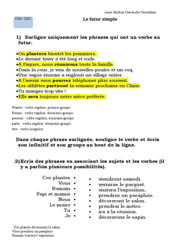 Phrases et exercices au futur simple | PDF | Verbe | Grammaire