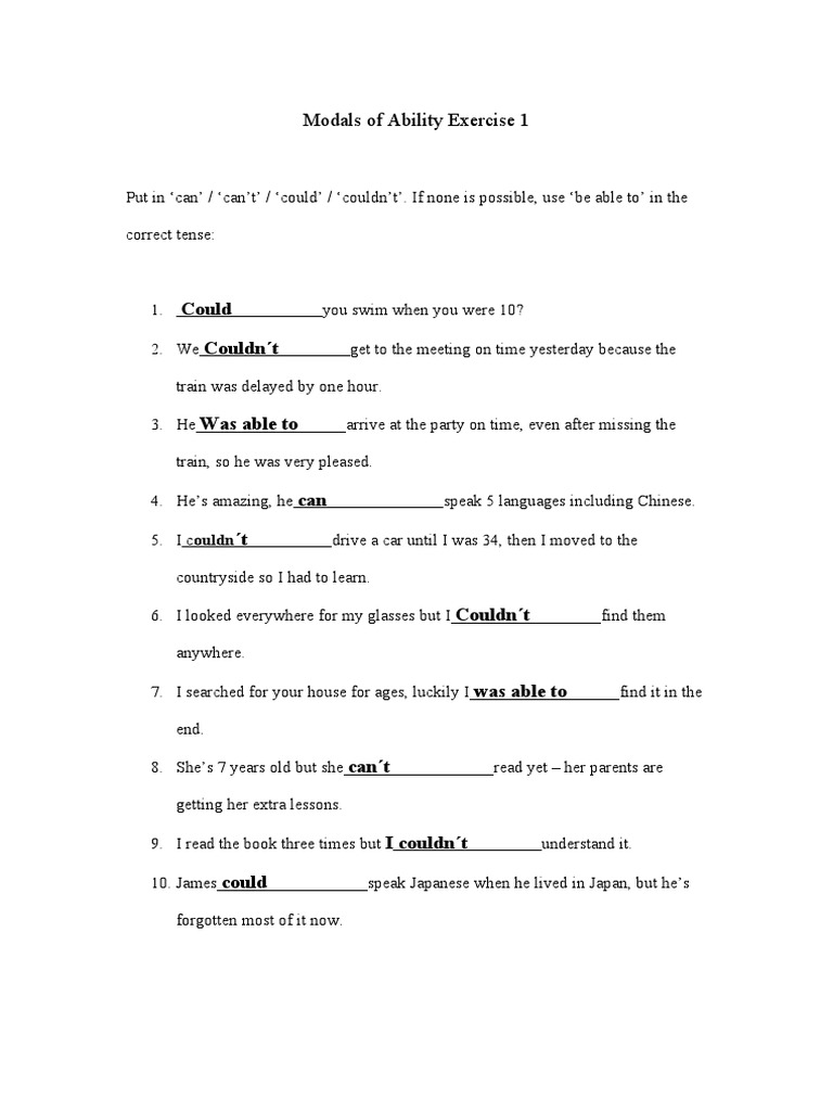 Modals of Ability 1 | PDF