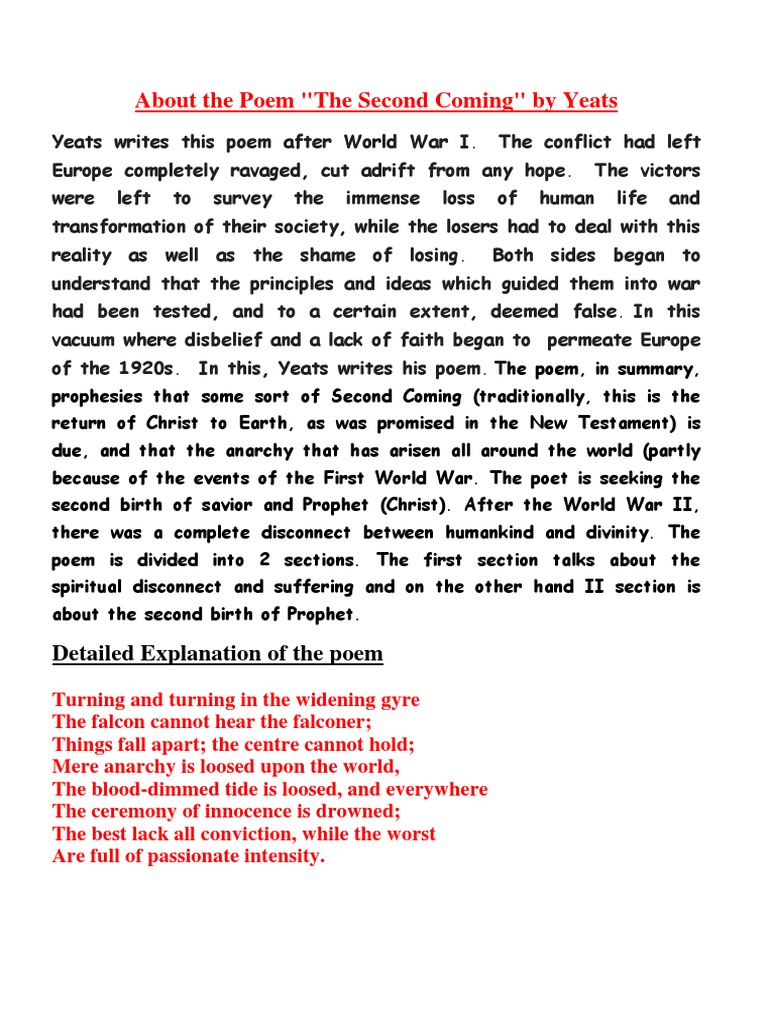 Second Coming by Yeats | Download Free PDF | Second Coming | W. B. Yeats