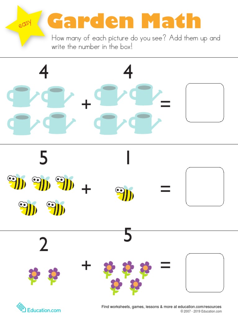 Garden Math: How Many of Each Picture Do You See? Add Them Up and Write ...