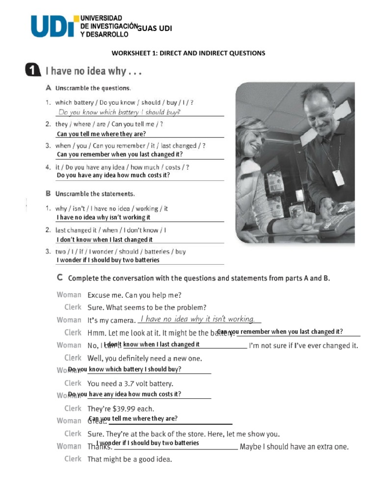 Direct and Indirect Questions Worksheet | PDF
