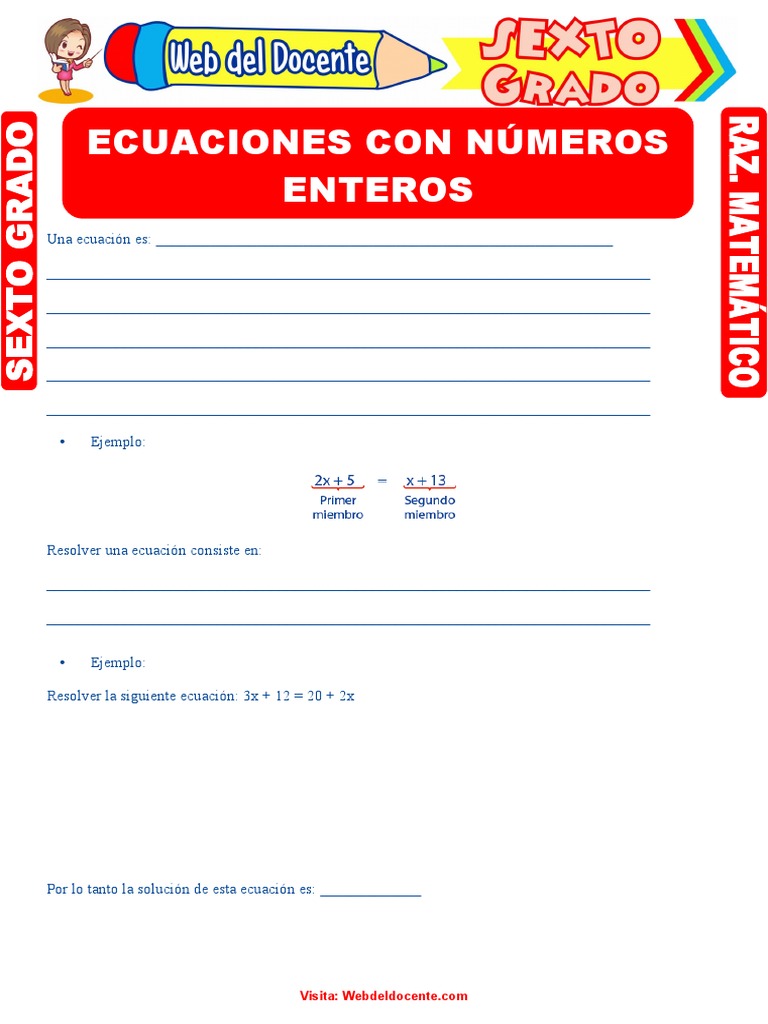 Ejercicios de Ecuaciones para Sexto Grado | PDF | Ecuaciones | Objetos ...
