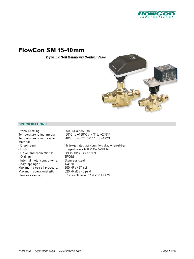 Flowcon SM 15-40Mm: Dynamic Self Balancing Control Valve | PDF | Valve ...