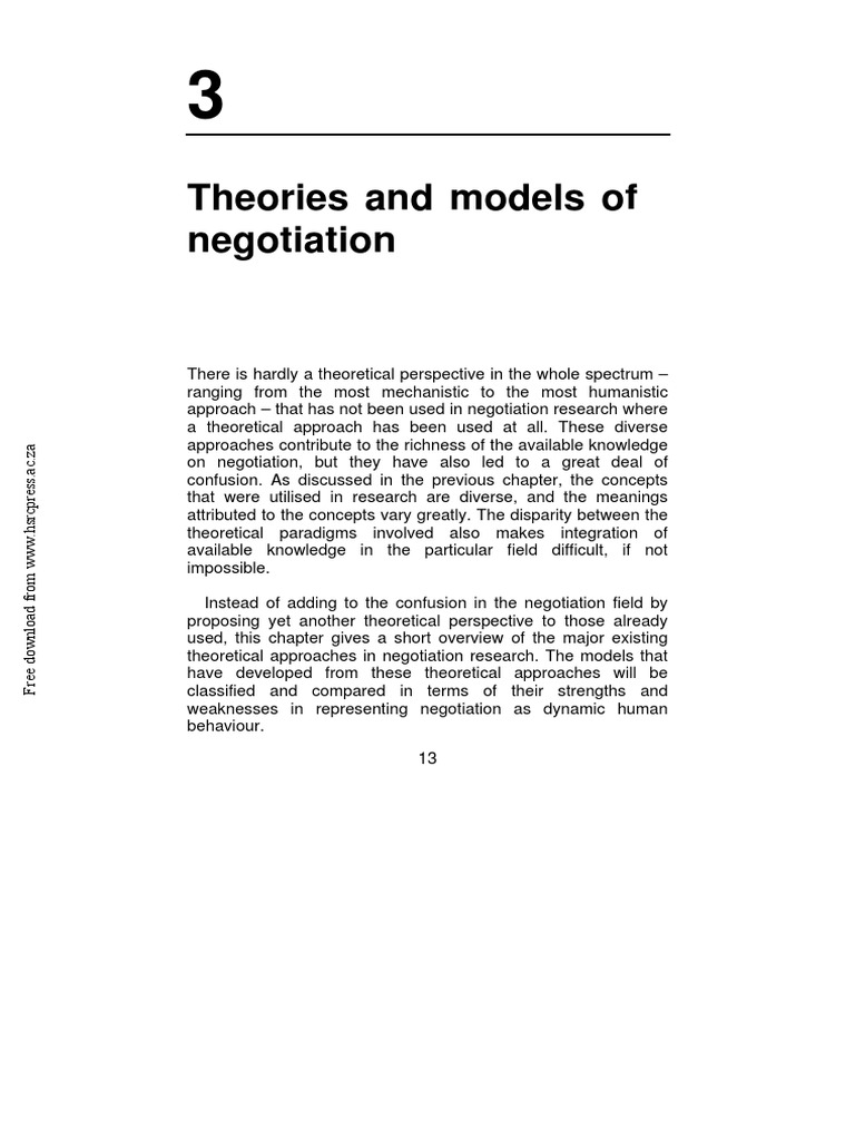 Negotiation - 3. Theories and Models of Negotiation PDF | PDF