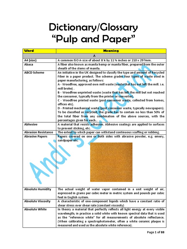 Pulp and Paper Dictionary | PDF | Paper | Pulp (Paper)
