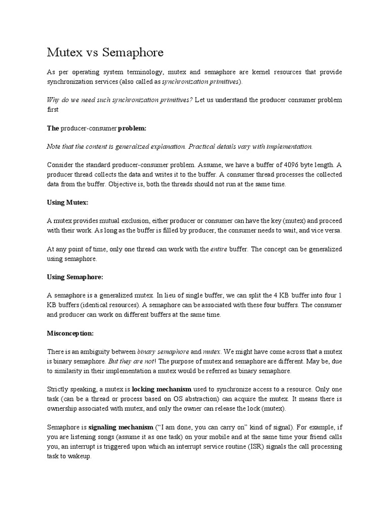 Mutex Vs Semaphore | PDF | Thread (Computing) | Information Technology