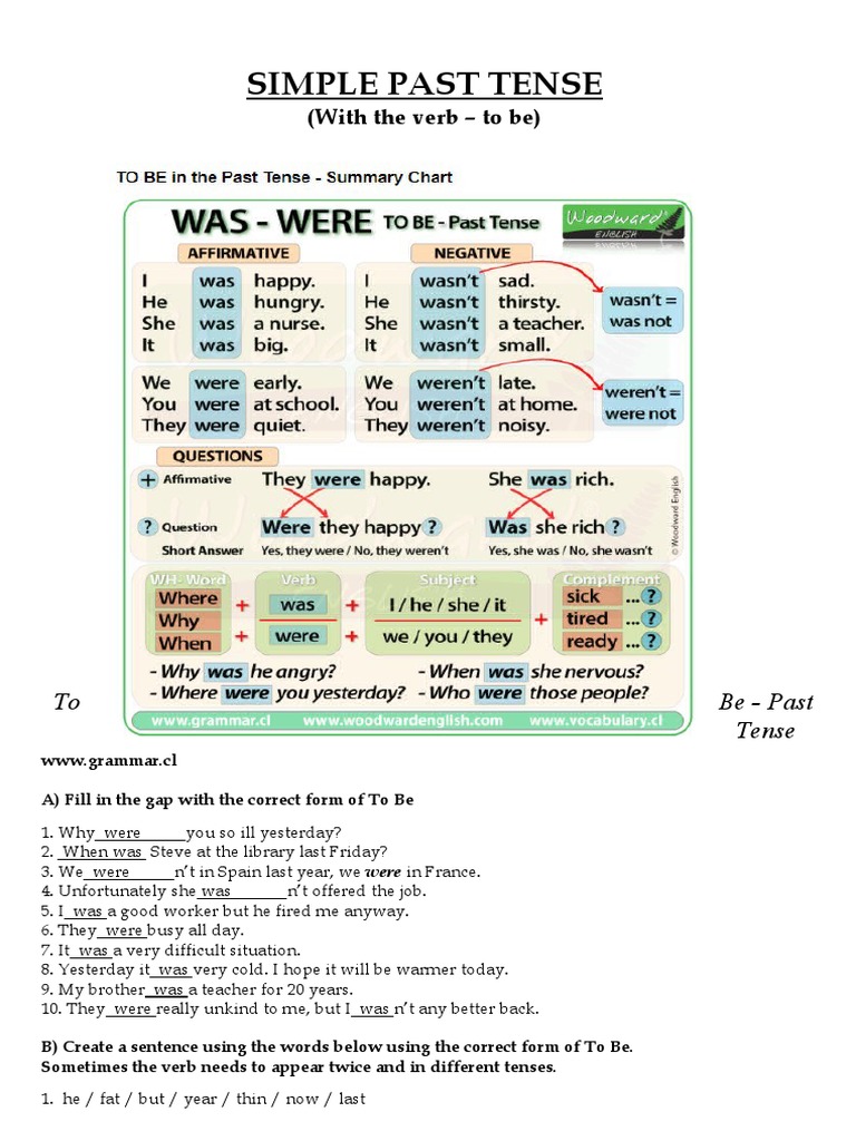 Past Tense of "To Be" Exercises | PDF | Linguistic Typology ...