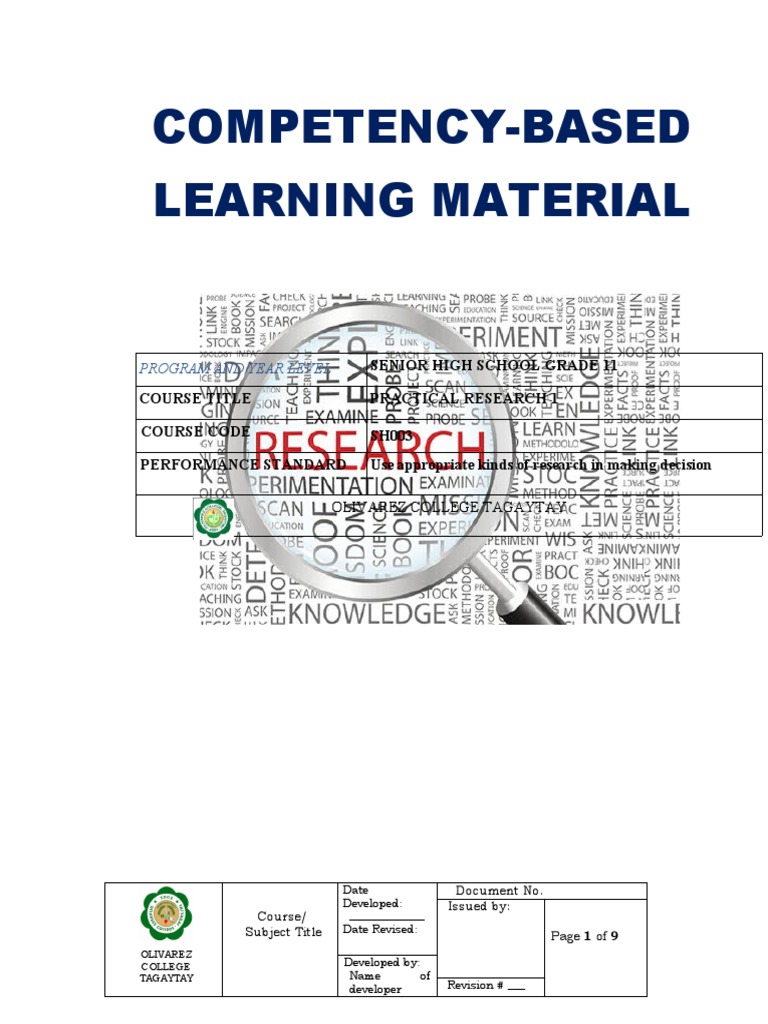 Competency-Based Learning Material | Download Free PDF | Qualitative Research | Quantitative ...