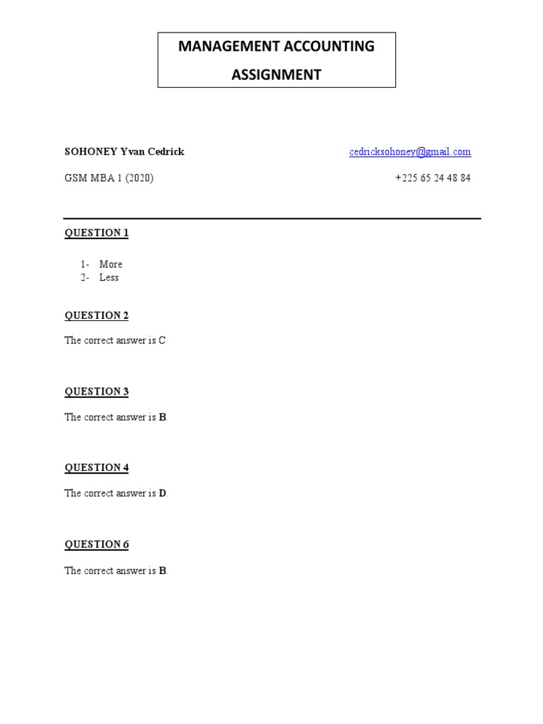Management Accounting Assignment Answers | PDF | Cost | Supply Chain ...