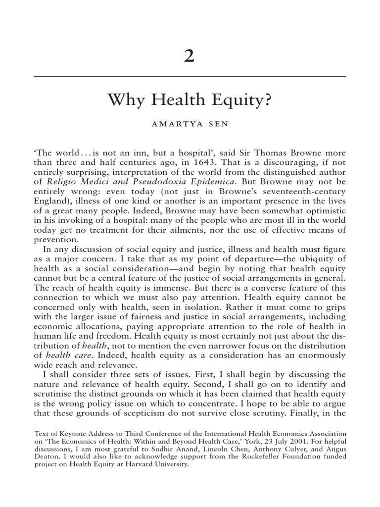 S1. Why Health Equity - Sen | PDF | Health Equity | Social Inequality