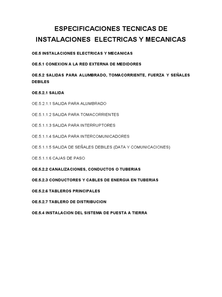 Especificaciones Tecnicas de Instalaciones Electricas y Mecanicas | PDF | Tornillo | Corriente ...