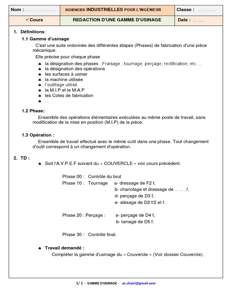1-Gamme Dusinage | PDF