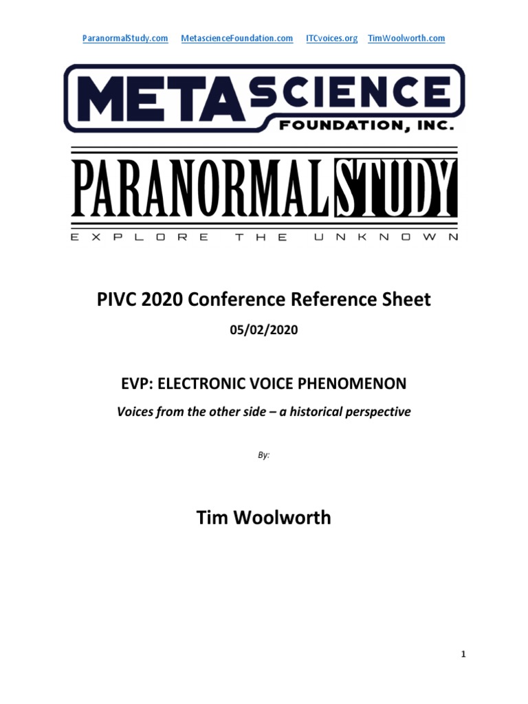 PIVC 2020 Conference Reference Sheet: Evp: Electronic Voice Phenomenon ...