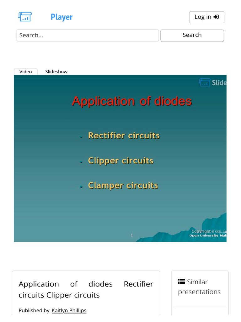 Application of Diodes Rectifier Circuits Clipper Circuits - PPT Video ...