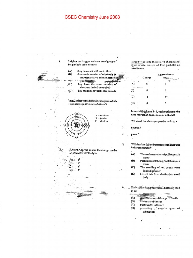 CSEC Chemistry June 2008 P1 | PDF | Chemistry | Physical Sciences