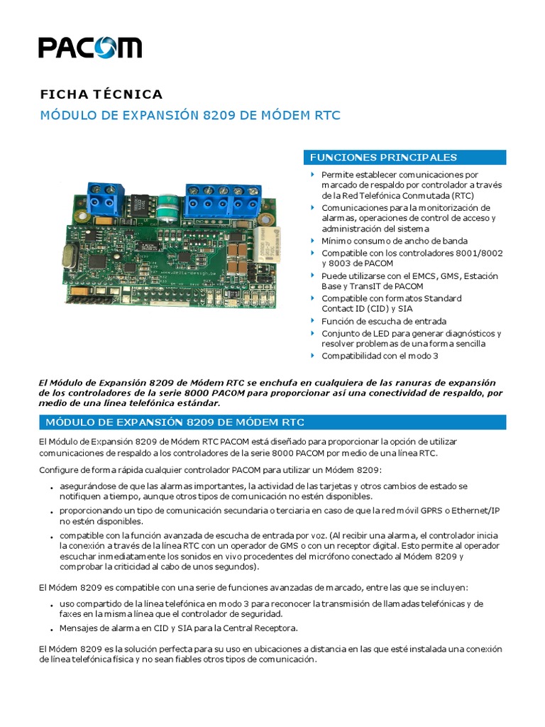 PACOM Módulo de Expansión 8209 de Módem RTC - Ficha Técnica PDF | PDF ...