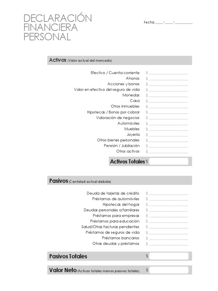 Personal Financial Statement Español | PDF