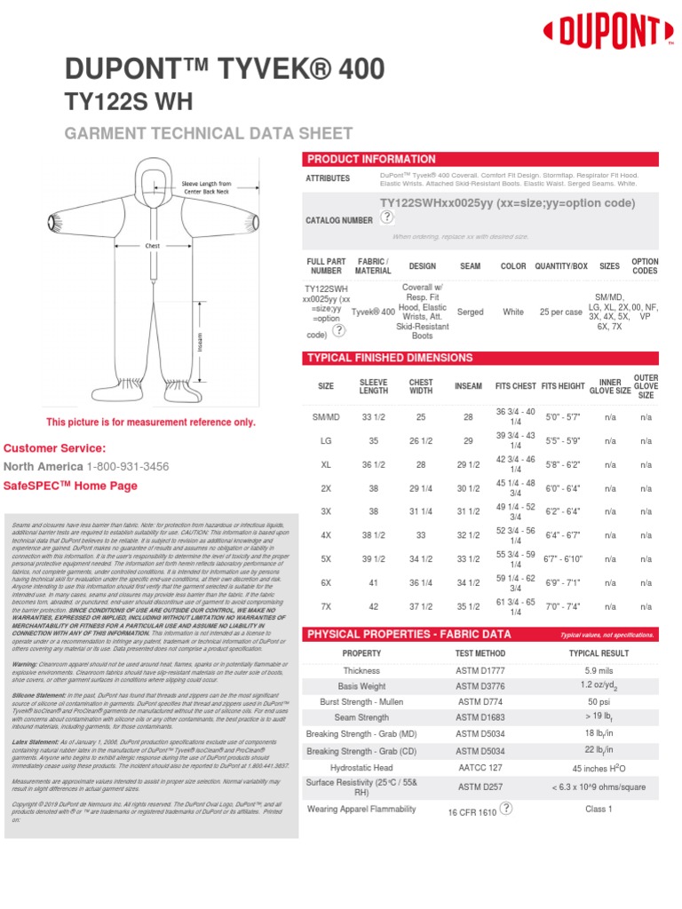 SafeSpec - Product - Description - Dupont Tyvek 400 Ty122s WH | PDF ...