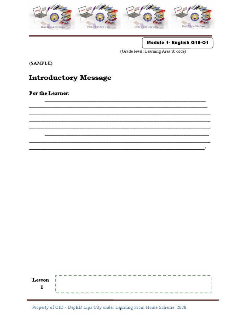 Introductory Message: (Sample) | PDF | Learning | Teachers