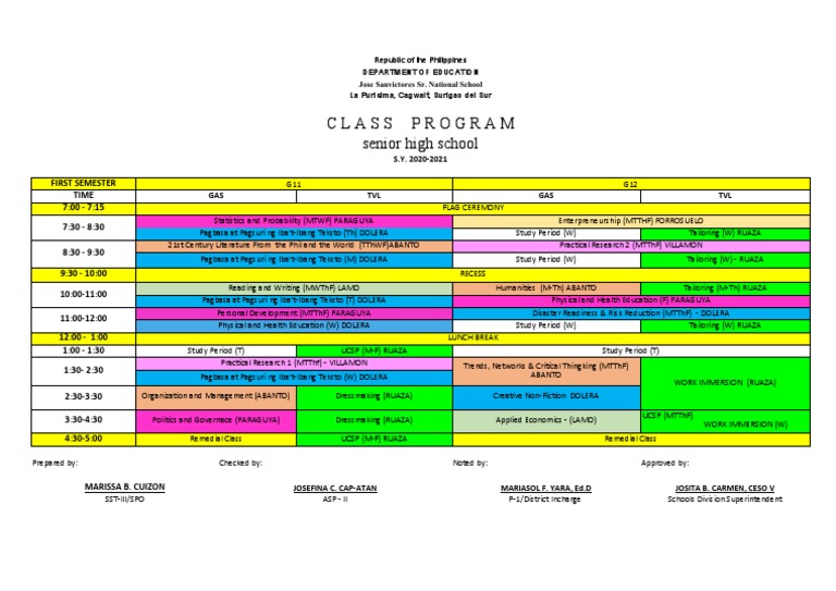 SHS 1ND Sem Class Program 2020 2021 | PDF | Academia | Cognition