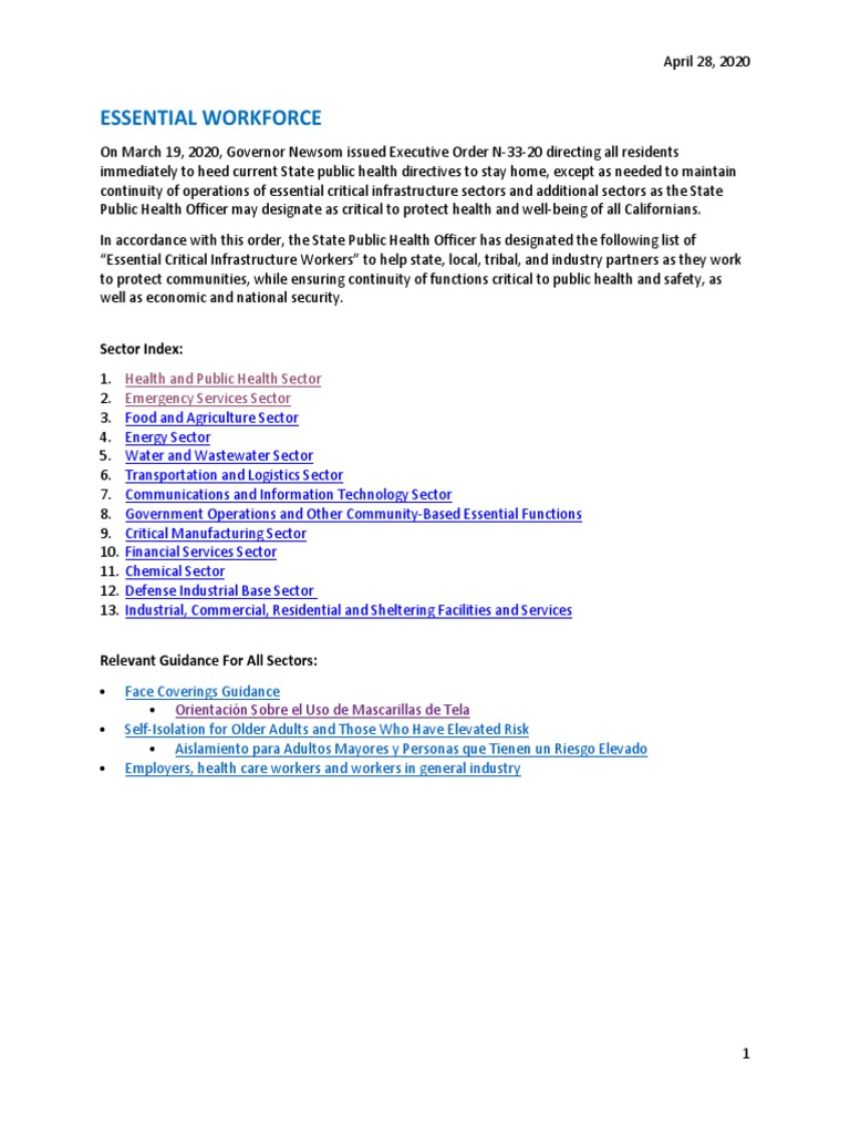 Essential Critical Infrastructure Workers | PDF | Health Care | Health ...