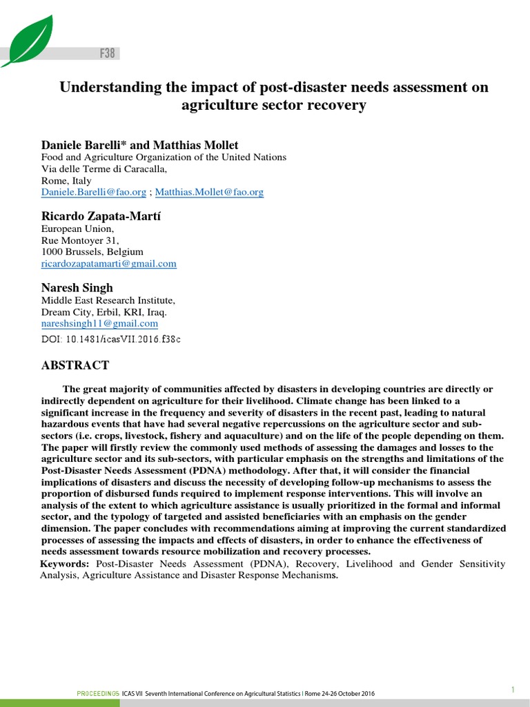 Understanding impact of post-disaster needs assessments on agriculture ...
