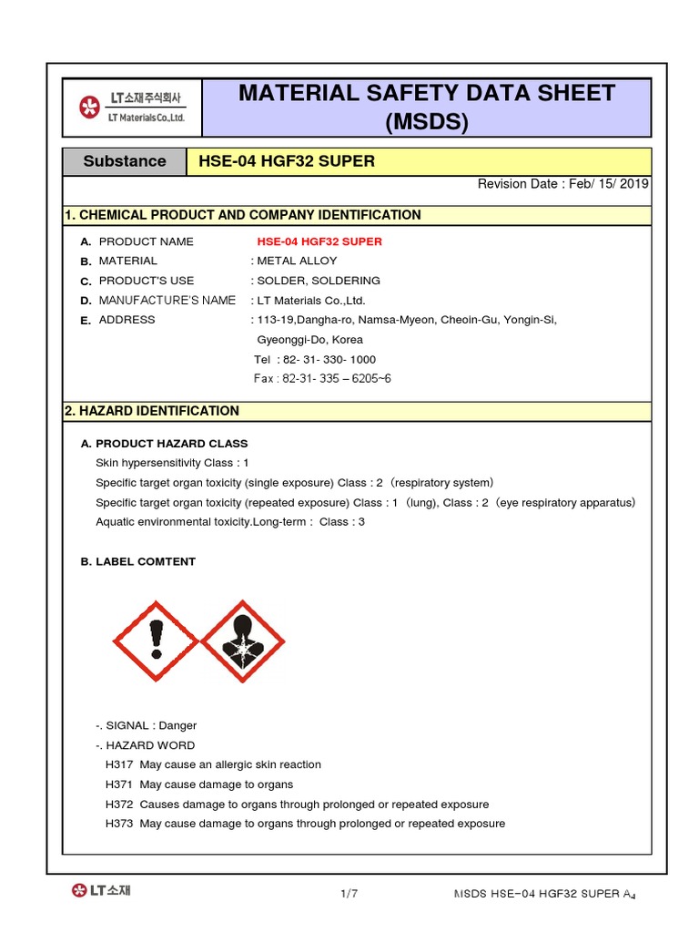 HSE-04 HGF32 SUPER MSDS-eng - 190215 | PDF | Toxicity | Personal ...