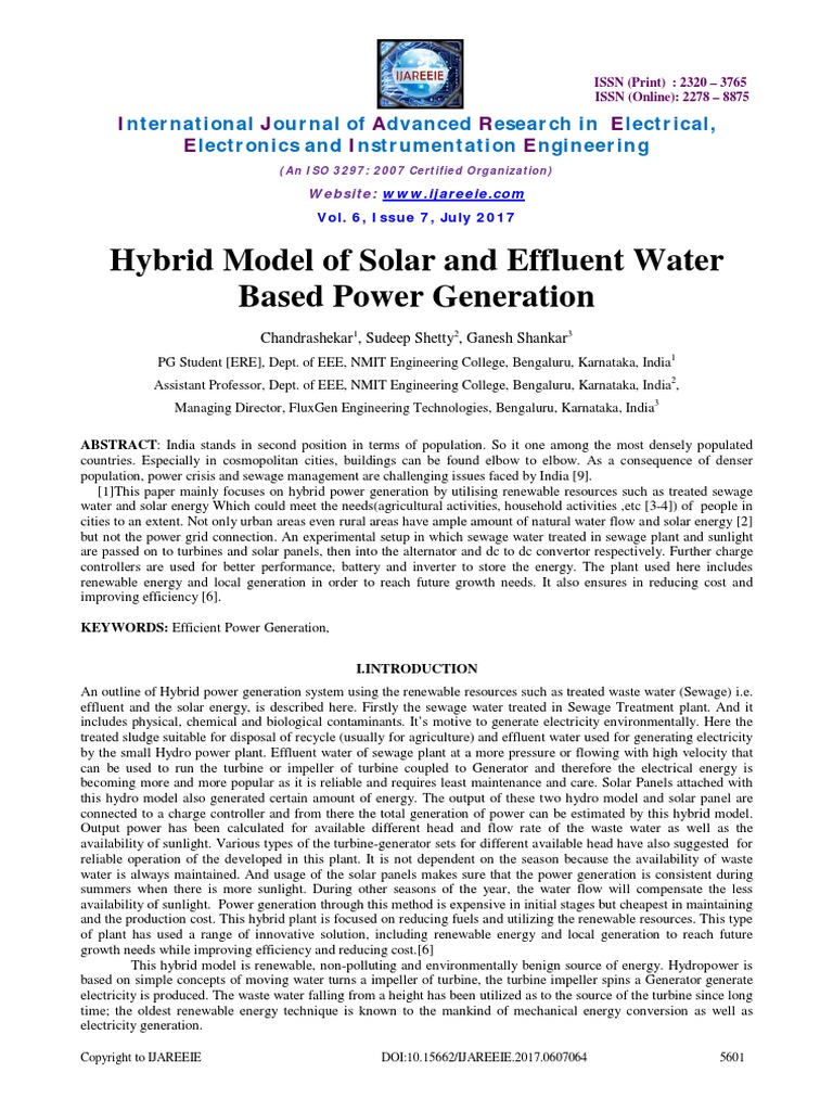 Hybrid Model of Solar and Effluent Water Based Power Generation | PDF ...