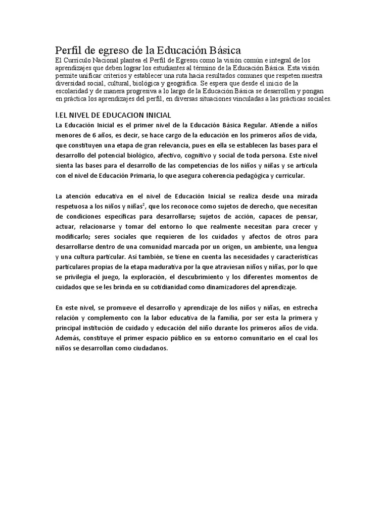Perfil de Egreso de La Educación Básica: L.El Nivel de Educacion ...