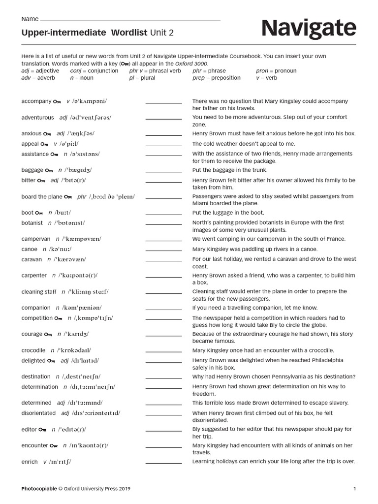 Navigate Upper-Intermediate Wordlist Unit 2 | PDF | Verb | Morphology