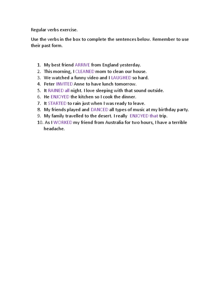 Regular Verbs Exercise | PDF