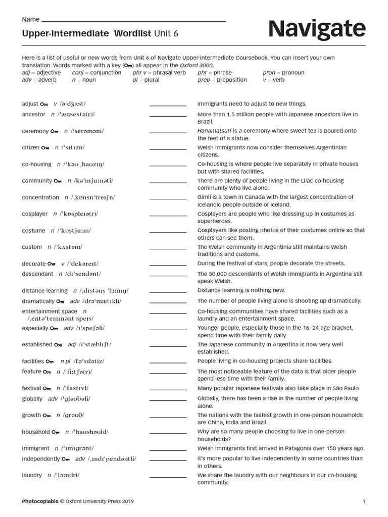 Navigate Upper-Intermediate Wordlist Unit 6 | PDF | Verb | Language Mechanics