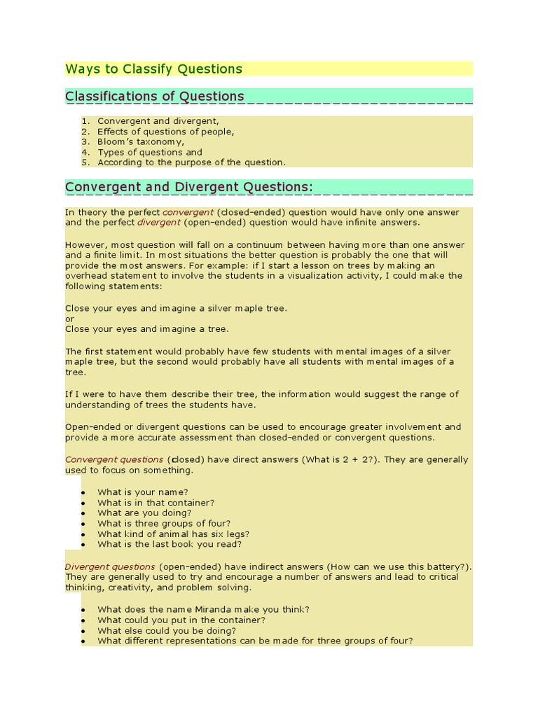 Ways To Classify Questions | PDF | Question | Curiosity