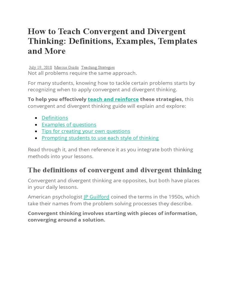 Convergent and Divergent Questions | Download Free PDF | Learning ...