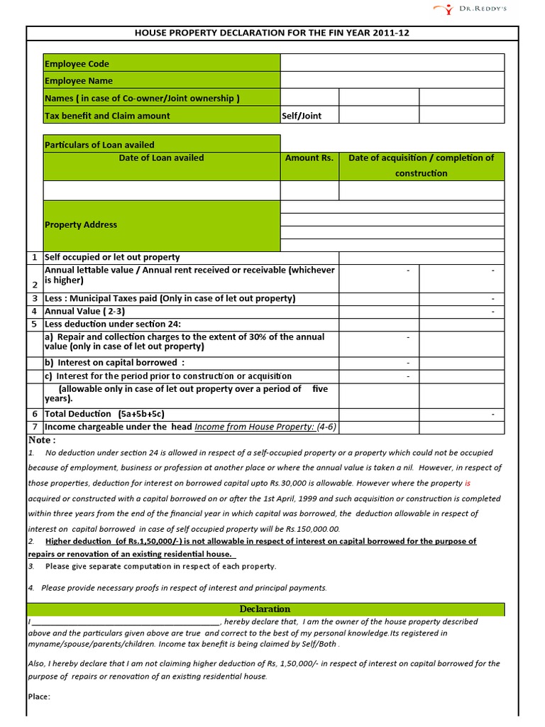 House Property Tax Declaration 2011-12 | PDF | Tax Deduction | Interest