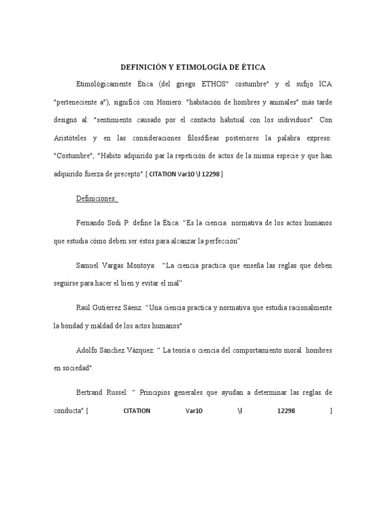 DEFINICIÓN Y ETIMOLOGÍA DE ÉTICA | PDF | Mal | Moralidad