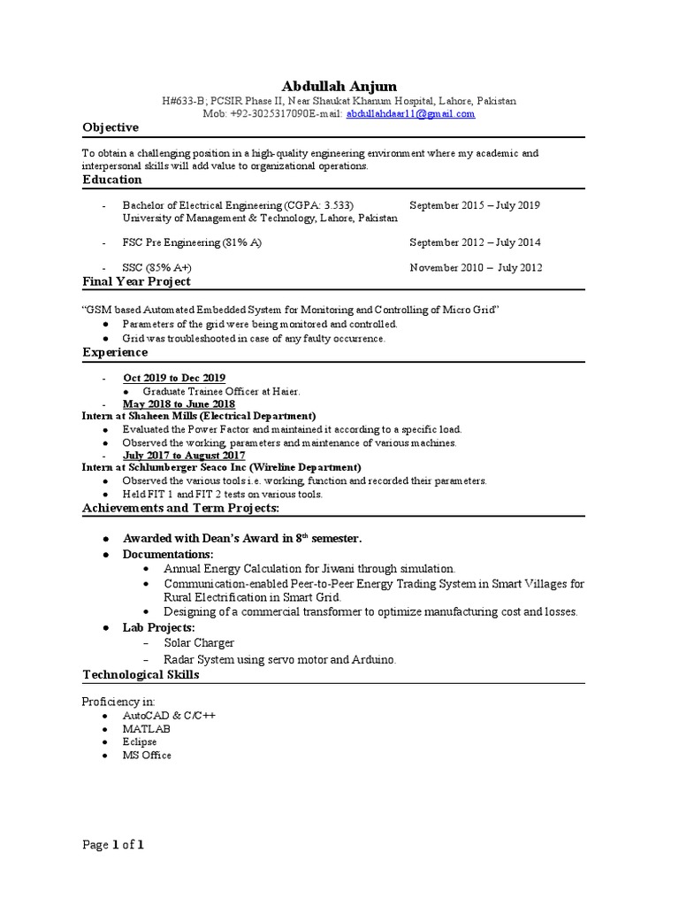 Abdullah Anjum CV | PDF | Technology & Engineering