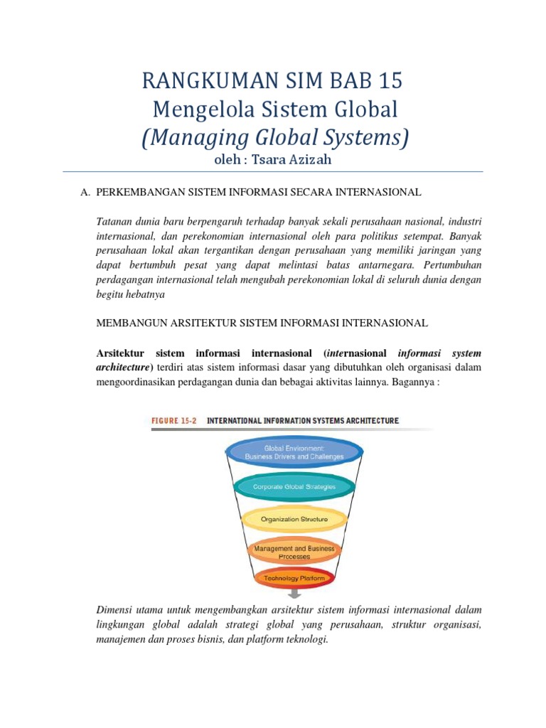 RANGKUMAN SIM BAB 15 Mengelola Sistem Global (Managing Global Systems) Oleh - Tsara Azizah | PDF