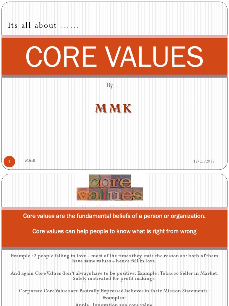 Core Values: Its All About | PDF | Leadership | Integrity