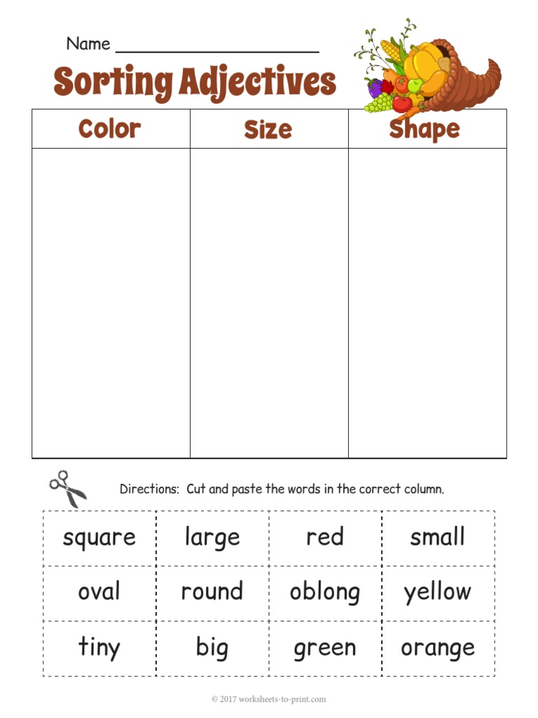 Cornucopia Adjective Sorting Worksheet PDF | PDF