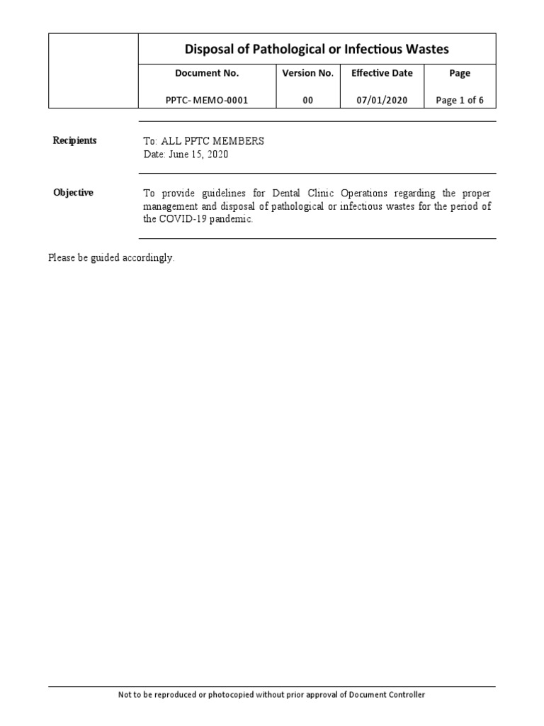 PPTC Disposal of Pathological or Infectious Wastes | PDF | Personal ...