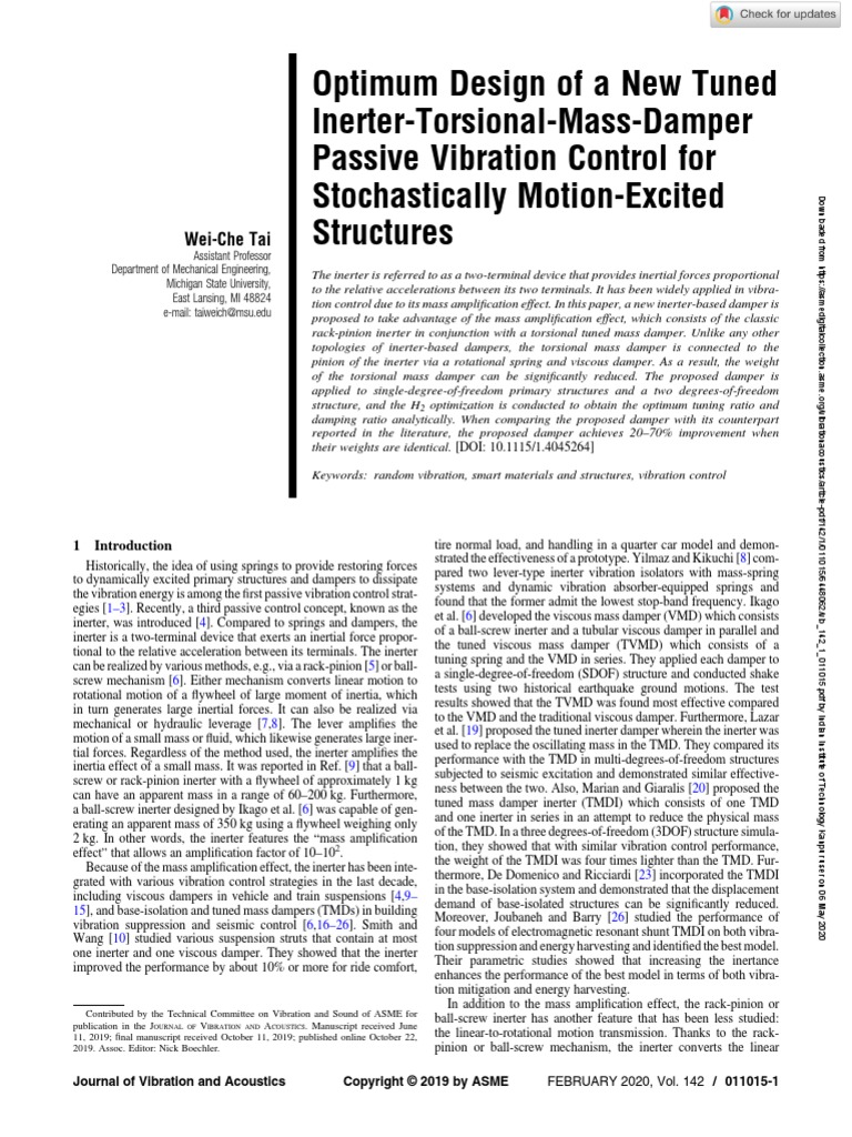 Optimum Design of A New Tuned Inerter-Torsional-Mass-Damper Passive Vibration Control For ...