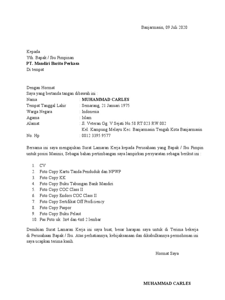 Surat Lamaran Dan CV SAID | PDF