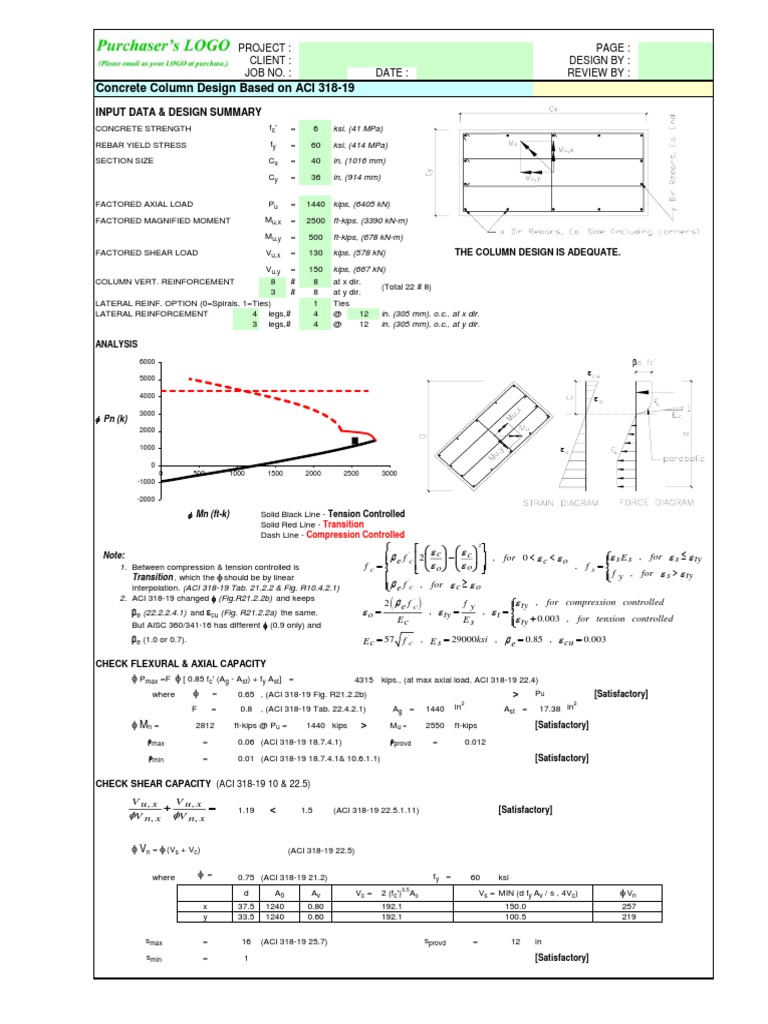 Concrete Column Design Based On ACI 318-19: Input Data & Design Summary | PDF | Architectural ...