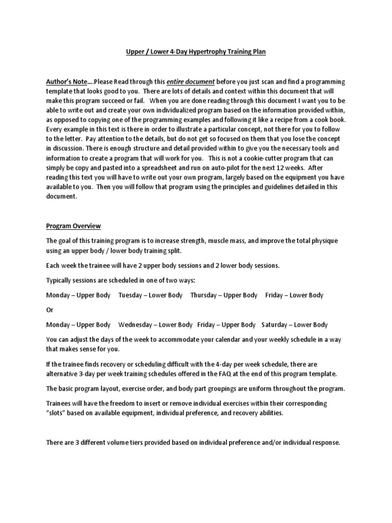 Andy Baker - Upper Lower Hypertrophy | PDF | Strength Training ...