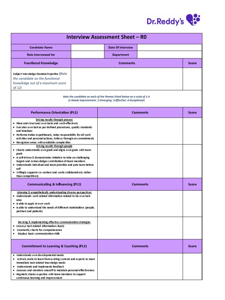 Interview Assessment Template | PDF | Expert | Goal