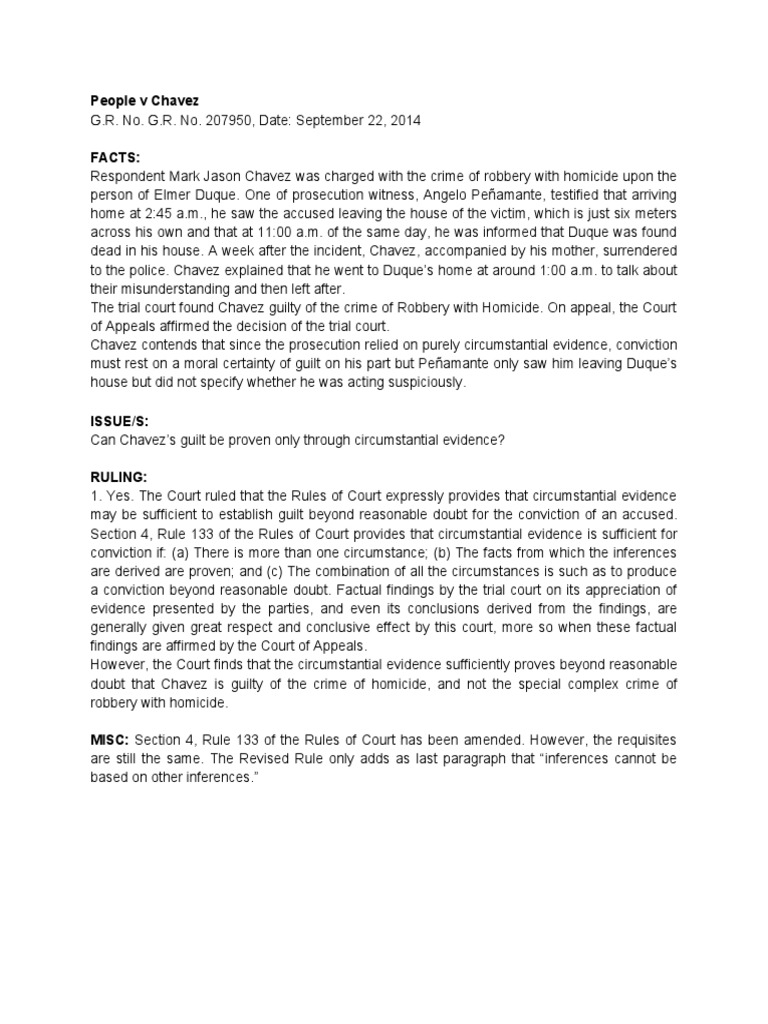 Circumstantial Evidence in Chavez Case | PDF | Mystery, Thriller ...