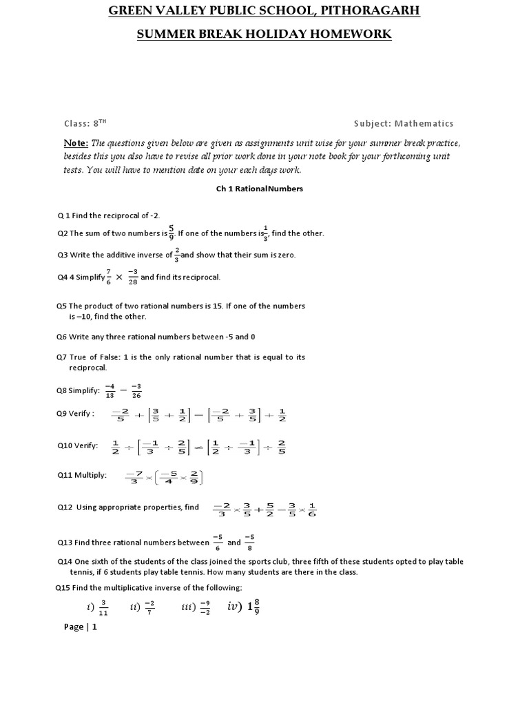 Holiday Homework Class 8TH (Mathematics) | PDF | Rectangle | Geometric ...