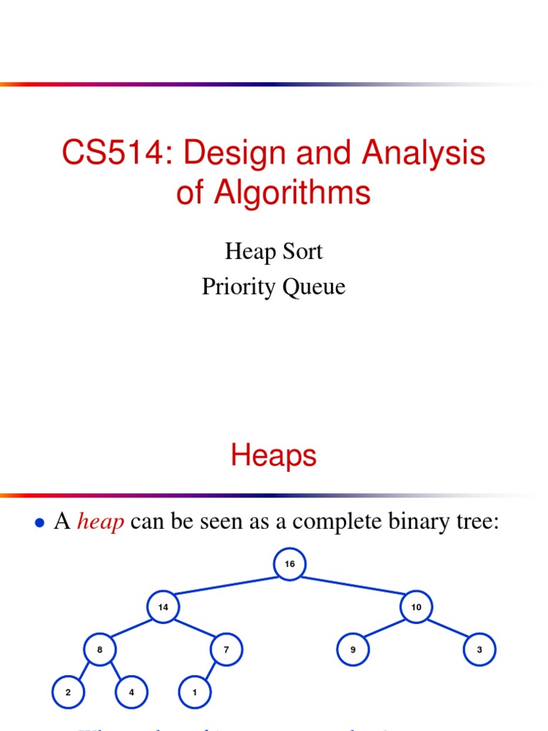 Cs514 Design And Analysis Of Algorithms Heap Sort Priority Queue Pdf Algorithms Discrete